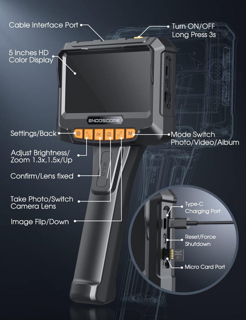 Inspection Camera with 5" IPS Screen Review - Testing Measuring and ...